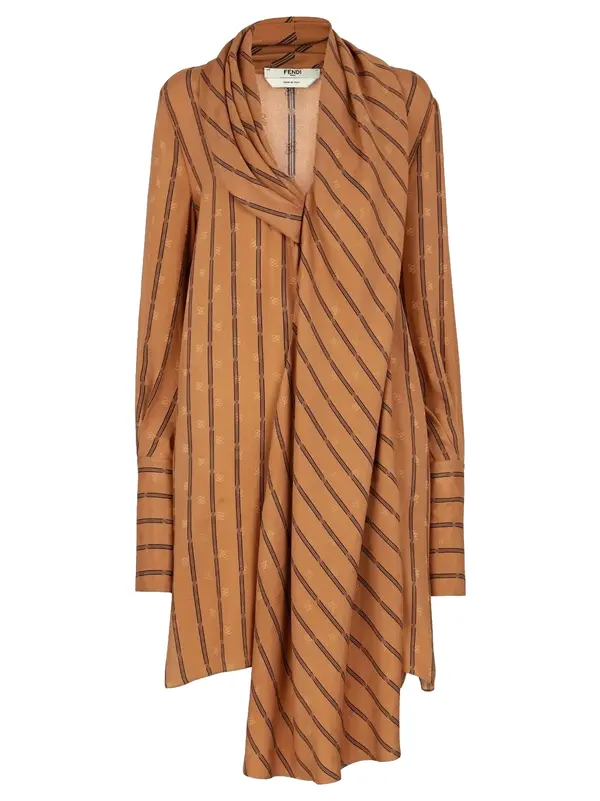 Fendi Karligraphy Striped Silk Dress - Brown