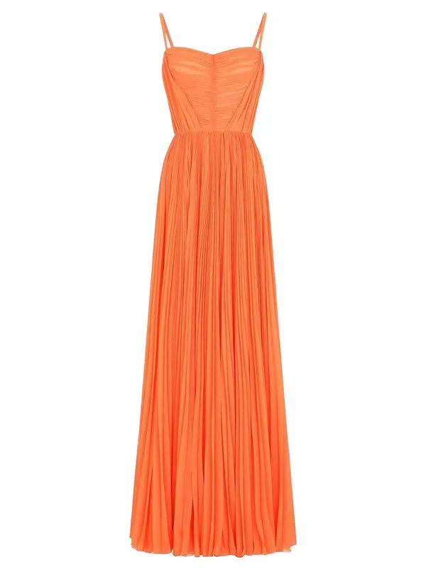 Dolce & Gabbana Pleated Chiffon Maxi Dress - Orange