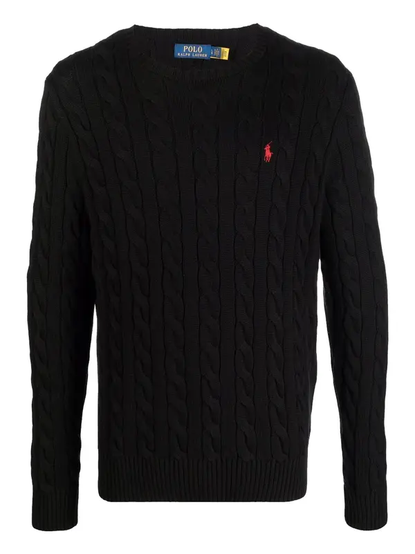 Polo Ralph Lauren Logo-embroidered Cable-knit Jumper - Black