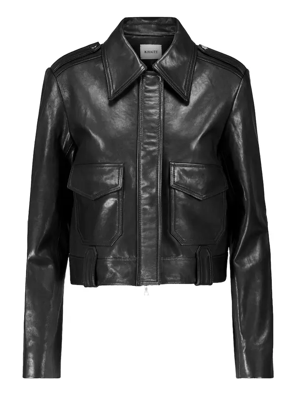Khaite Cordelia Cropped Leather Jacket - Black