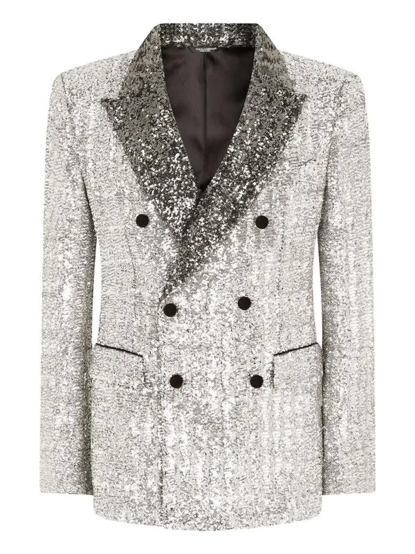 Dolce & Gabbana Sicilia-fit Sequin-embellished Double-breasted Blazer - Silver