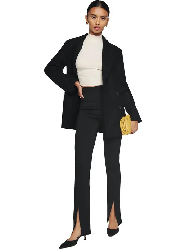 REFORMATION Fletcher High Rise Slim Fit Short Pant With Slit - Black