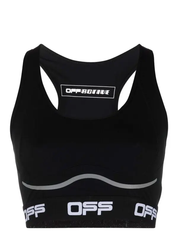 Off-White Cropped Performance Top With Logo Tape - Black