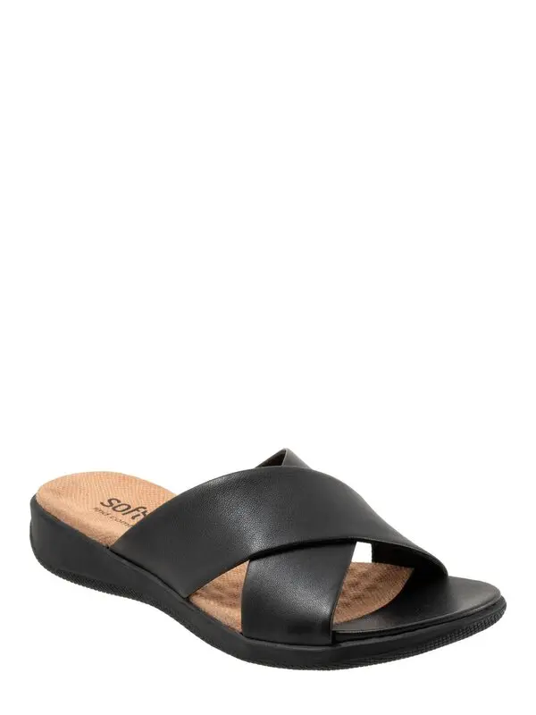 Softwalk Tillman Leather Cross Strap Slide Sandal - Black