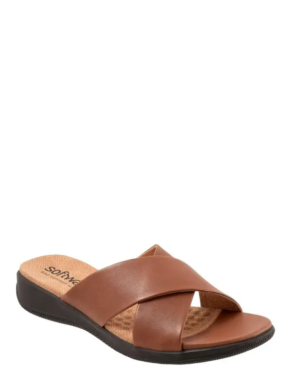 Softwalk Tillman Leather Cross Strap Slide Sandal - Luggage