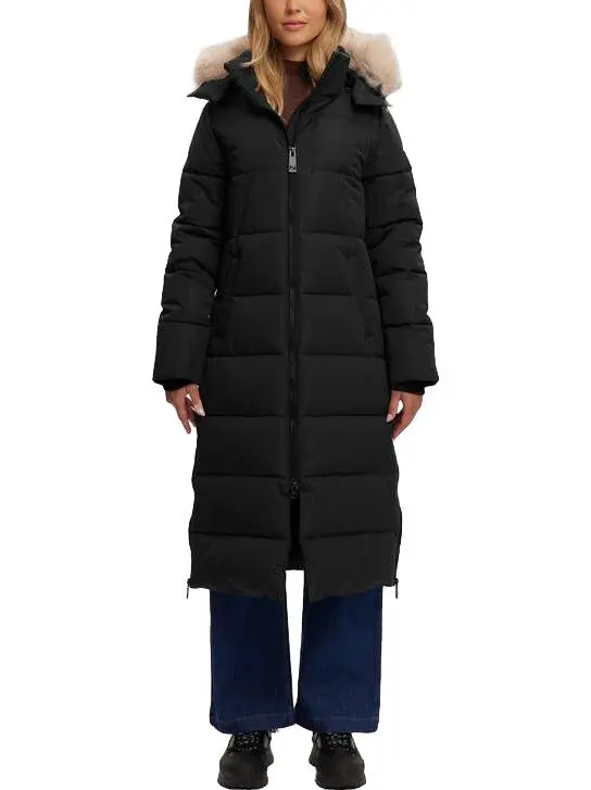 NOIZE Winter Long Parka With Faux Fur Trim - Black