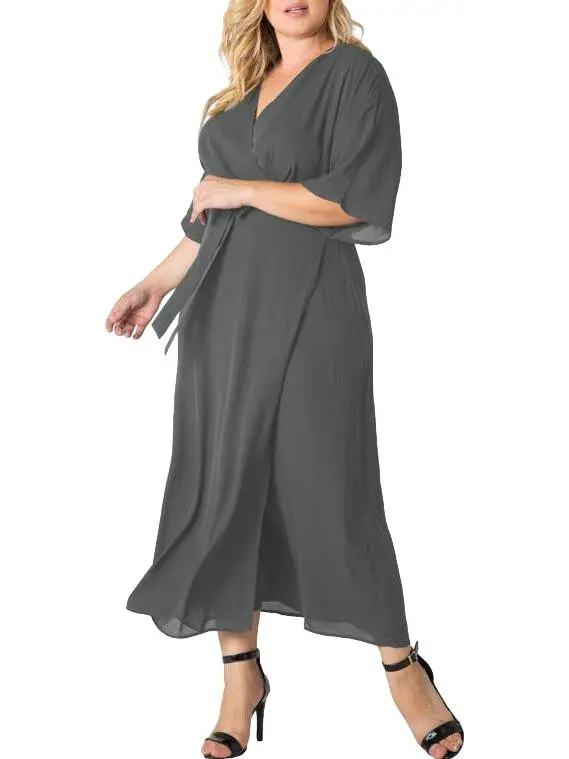 STANDARDS & PRACTICES Short Sleeve Wrap Maxi Dress - Smoke Grey