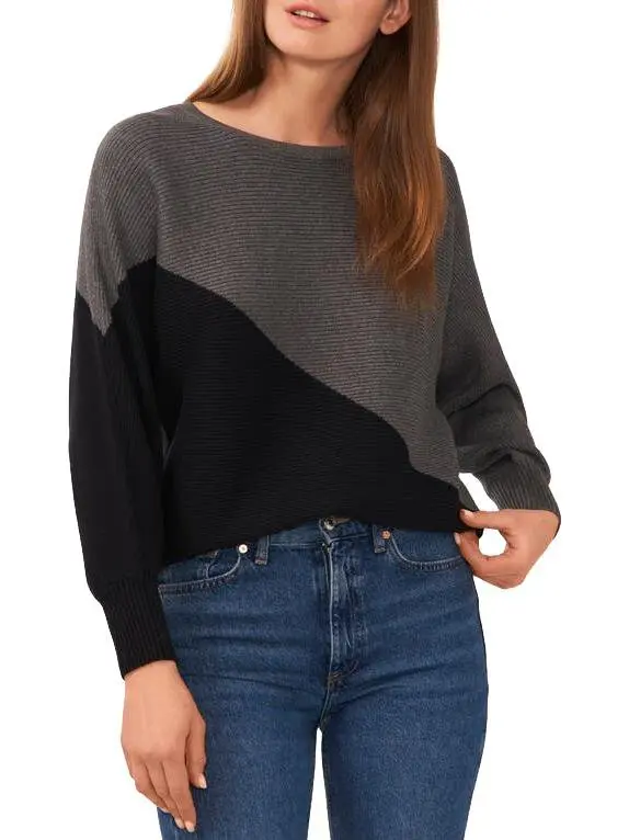 Vince Camuto Colorblock Cotton Blend Sweater - Medium Heather Grey