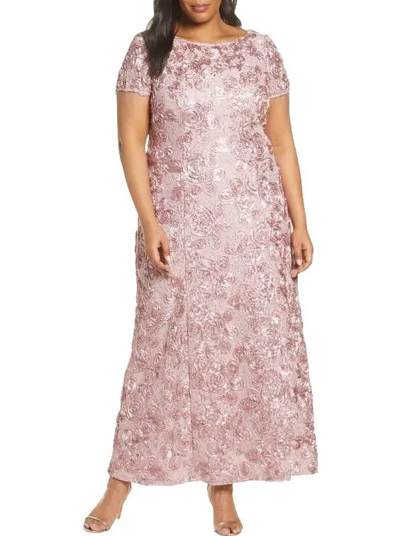 Alex Evenings Lace A-line Gown - Rose