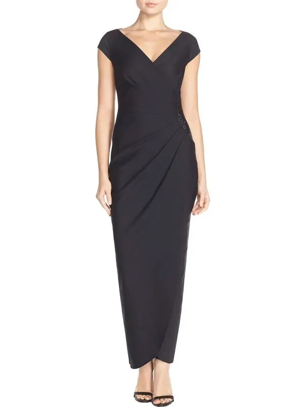 Alex Evenings Contour Collection Embellished Jersey Column Gown - Black