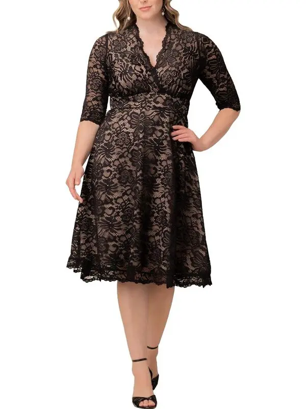 KIYONNA Mademoiselle Lace A-line Dress - Black/nude