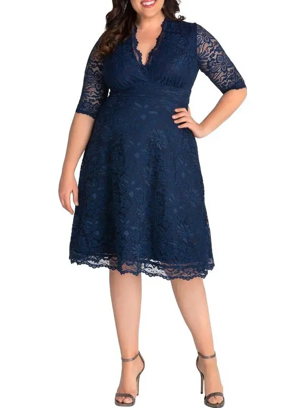 KIYONNA Mademoiselle Lace A-line Dress - Navy Blue