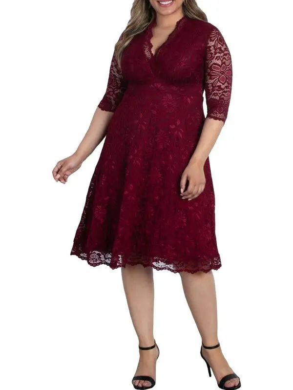 KIYONNA Mademoiselle Lace A-line Dress - Pinot Noir