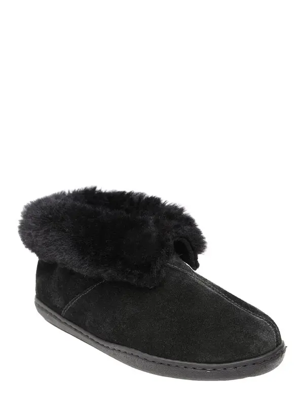 Minnetonka Genuine Sheepskin & Suede Slipper - Black