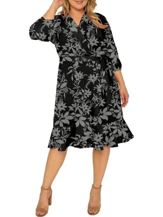STANDARDS & PRACTICES Kylie Ruffle Wrap Dress - Black Grey
