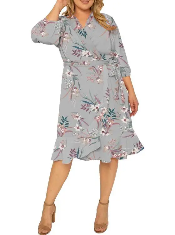 STANDARDS & PRACTICES Kylie Ruffle Wrap Dress - Tropical Grey