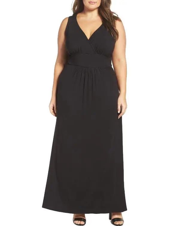 Loveappella Surplice Maxi Dress - Black