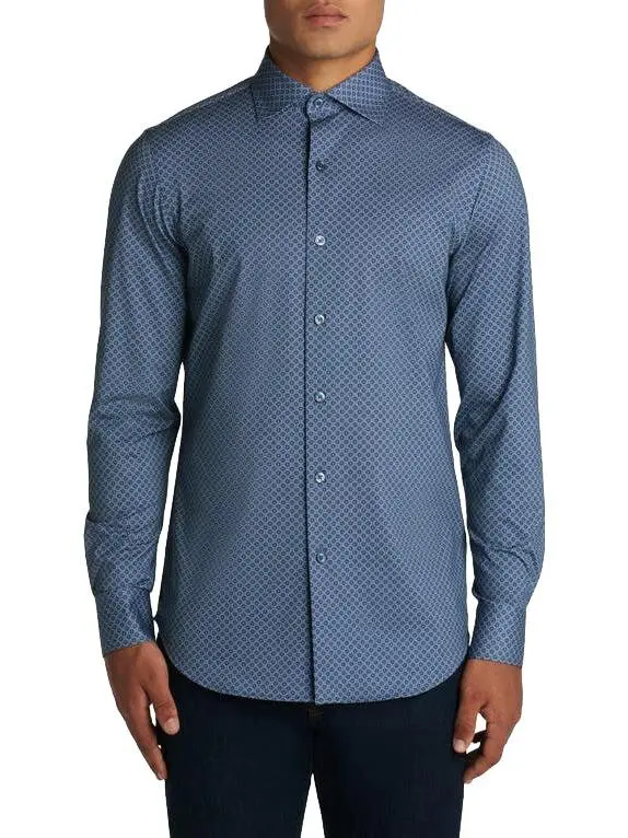 Bugatchi Ooohcotton® Geometric Button-up Shirt - Steel