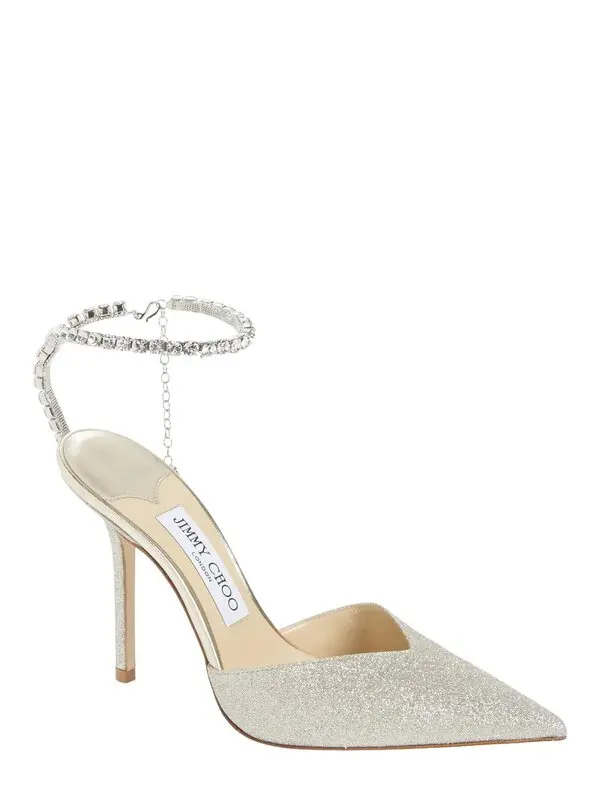 JIMMY CHOO Saeda Glitter Crystal Ankle Strap Pumps - Ice/crystal