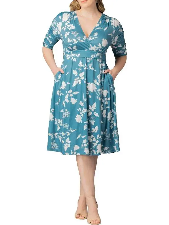 KIYONNA Gabriella Print A-line Dress - Aqua Blooms