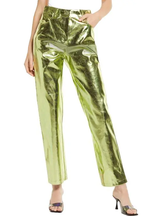 AMY LYNN Shiny Straight Leg Pants - Lime