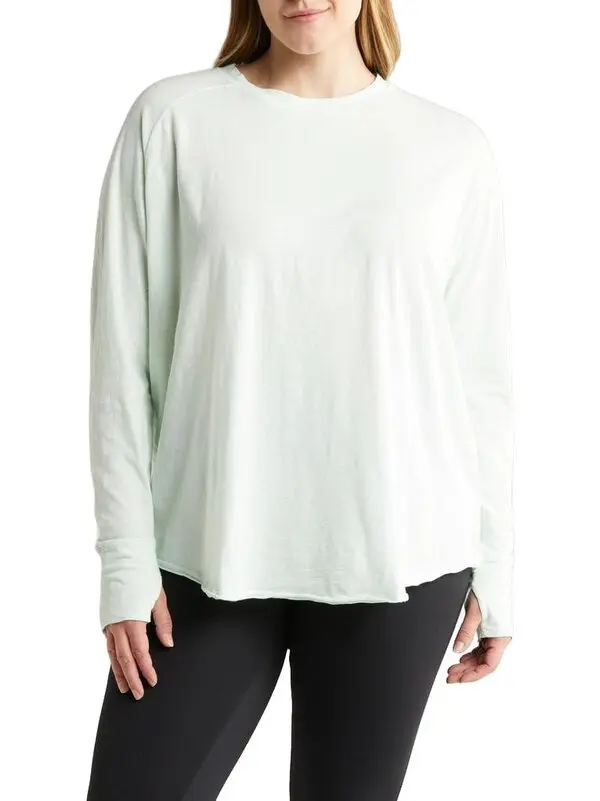 Zella Relaxed Washed Cotton Long Sleeve T-shirt - Green Glimmer