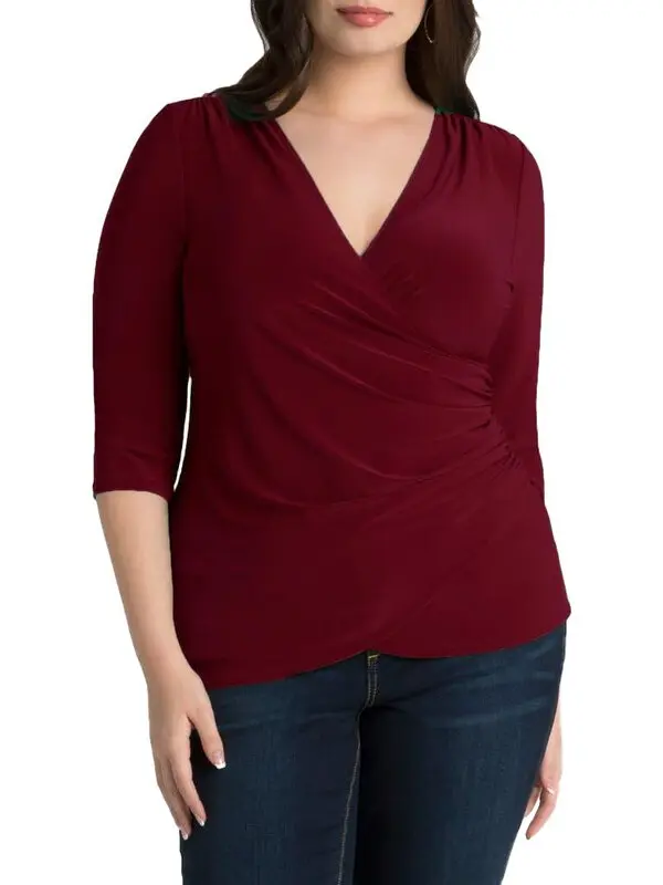 KIYONNA Faux-wrap Top - Burgundy