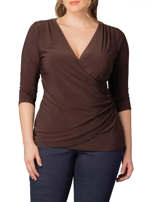 KIYONNA Faux-wrap Top - Chocolate