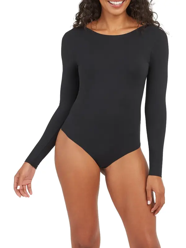 Spanx Suit Yourself Long Sleeve Scoop Neck Bodysuit - Classic Black