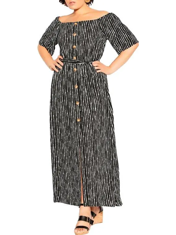 City Chic Striped Maxi Dress - Deep Sea Tie Dye