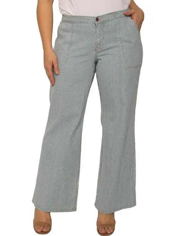 STANDARDS & PRACTICES Mona High Waist Wide Leg Jeans - Blue Stripes