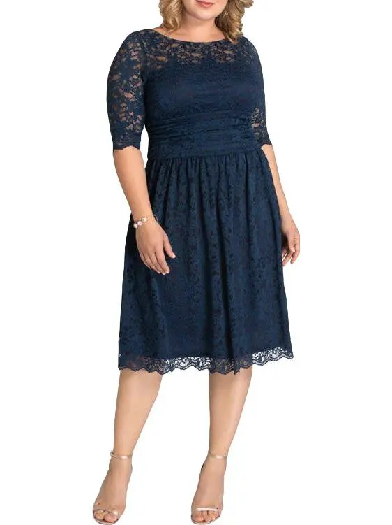 KIYONNA Luna Lace A-line Dress - Indigo Blue