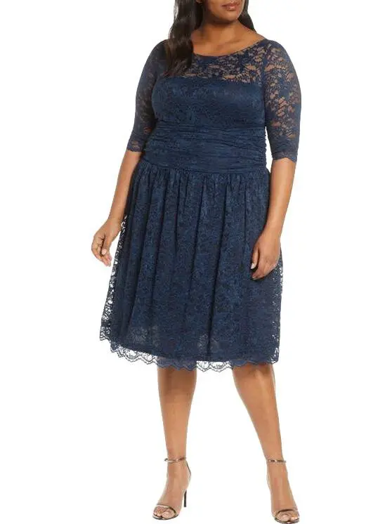 KIYONNA Luna Lace A-line Dress - Navy
