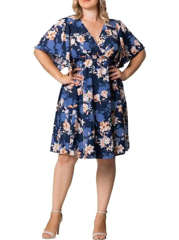 KIYONNA Florence Flutter Sleeve Dress - Blue Blossom Bliss