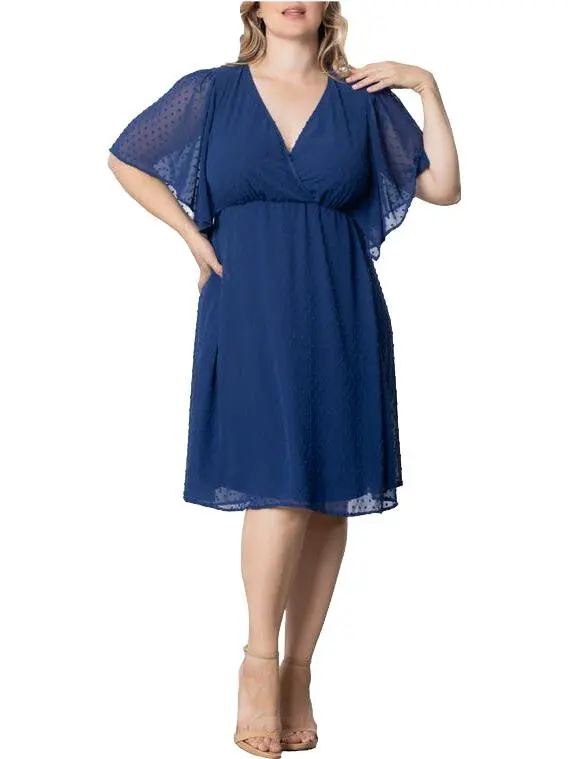 KIYONNA Florence Flutter Sleeve Dress - Denim Blue Dot