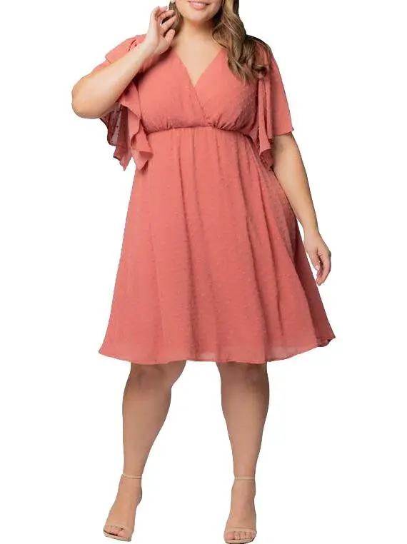 KIYONNA Florence Flutter Sleeve Dress - Peach