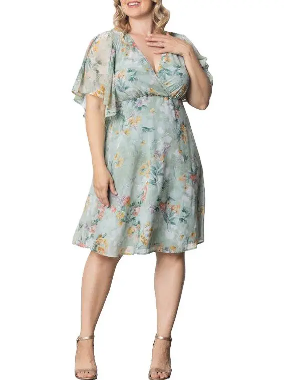 KIYONNA Florence Flutter Sleeve Dress - Sage Floral Print