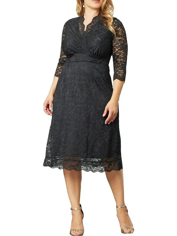 KIYONNA Scalloped Lace Sheath Dress - Onyx