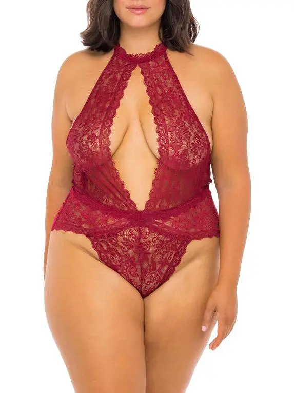 OH LA LA CHERI Plunge Lace Teddy - Dkred09
