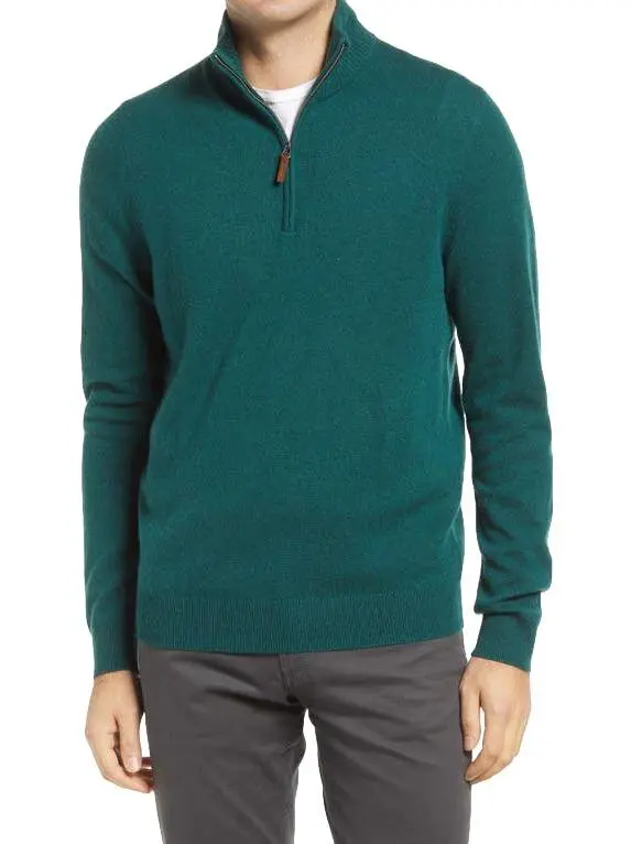 Nordstrom Cashmere Quarter Zip Pullover Sweater - Green Trekking