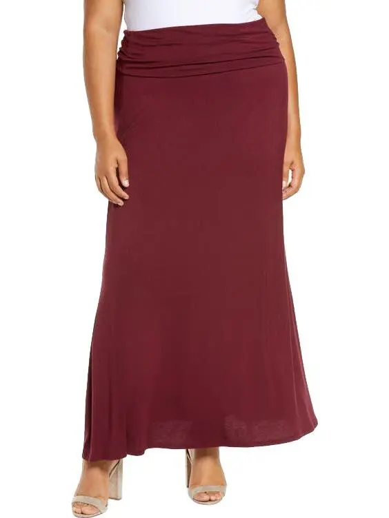 Loveappella Fold Over Maxi Skirt - Burgundy
