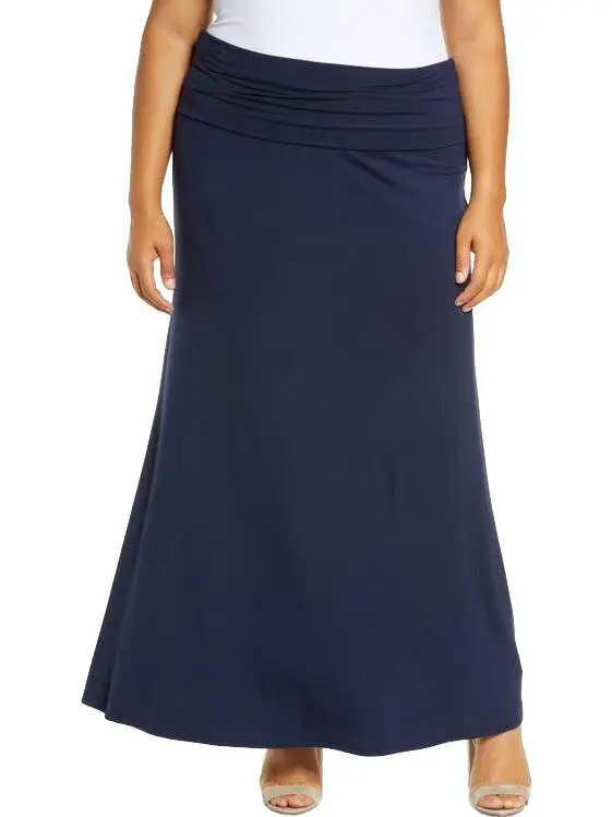 Loveappella Fold Over Maxi Skirt - Navy