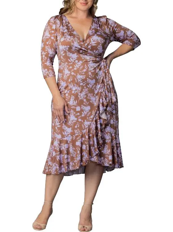 KIYONNA Flirty Flounce Wrap Dress - Lavender Florals