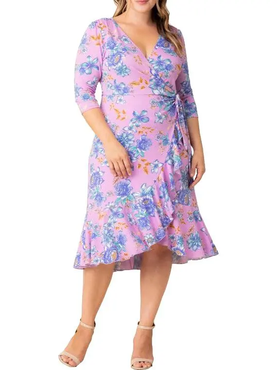 KIYONNA Flirty Flounce Wrap Dress - Lilac Tropical Florals