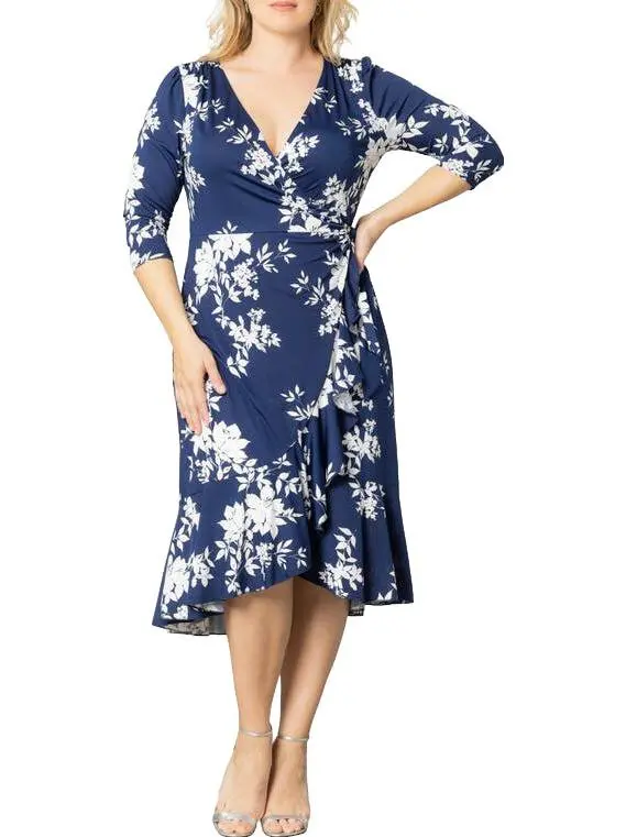 KIYONNA Flirty Flounce Wrap Dress - Navy Floral Print