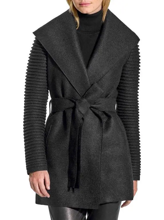 Sentaler Rib Sleeve Alpaca & Wool Wrap Coat - Black