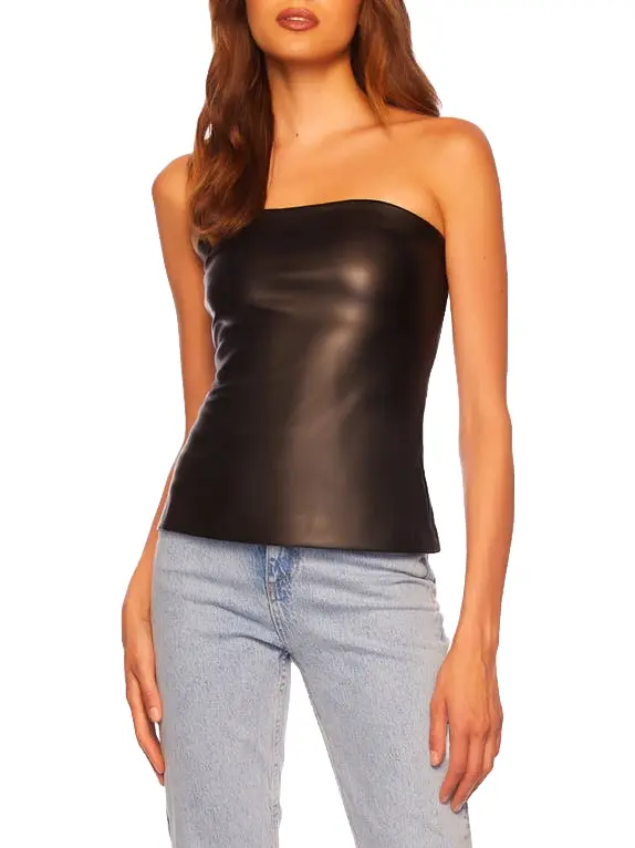 Susana Monaco Faux Leather Tube Top - Black