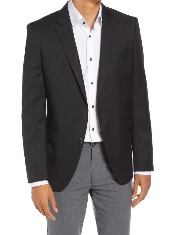 BOSS Slim Fit Solid Wool Suit Jacket - Blk