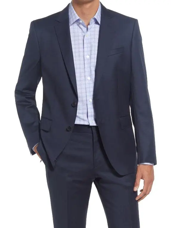 BOSS Slim Fit Solid Wool Suit Jacket - Navy