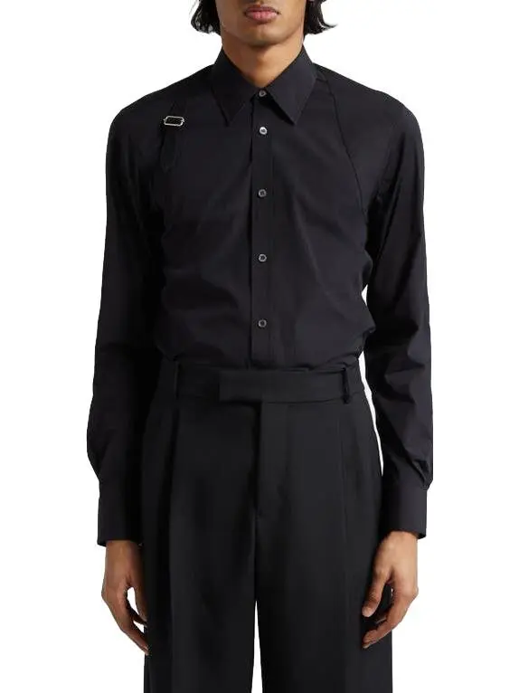 Alexander McQueen Alexander Harness Stretch Poplin Button-up Shirt - Black